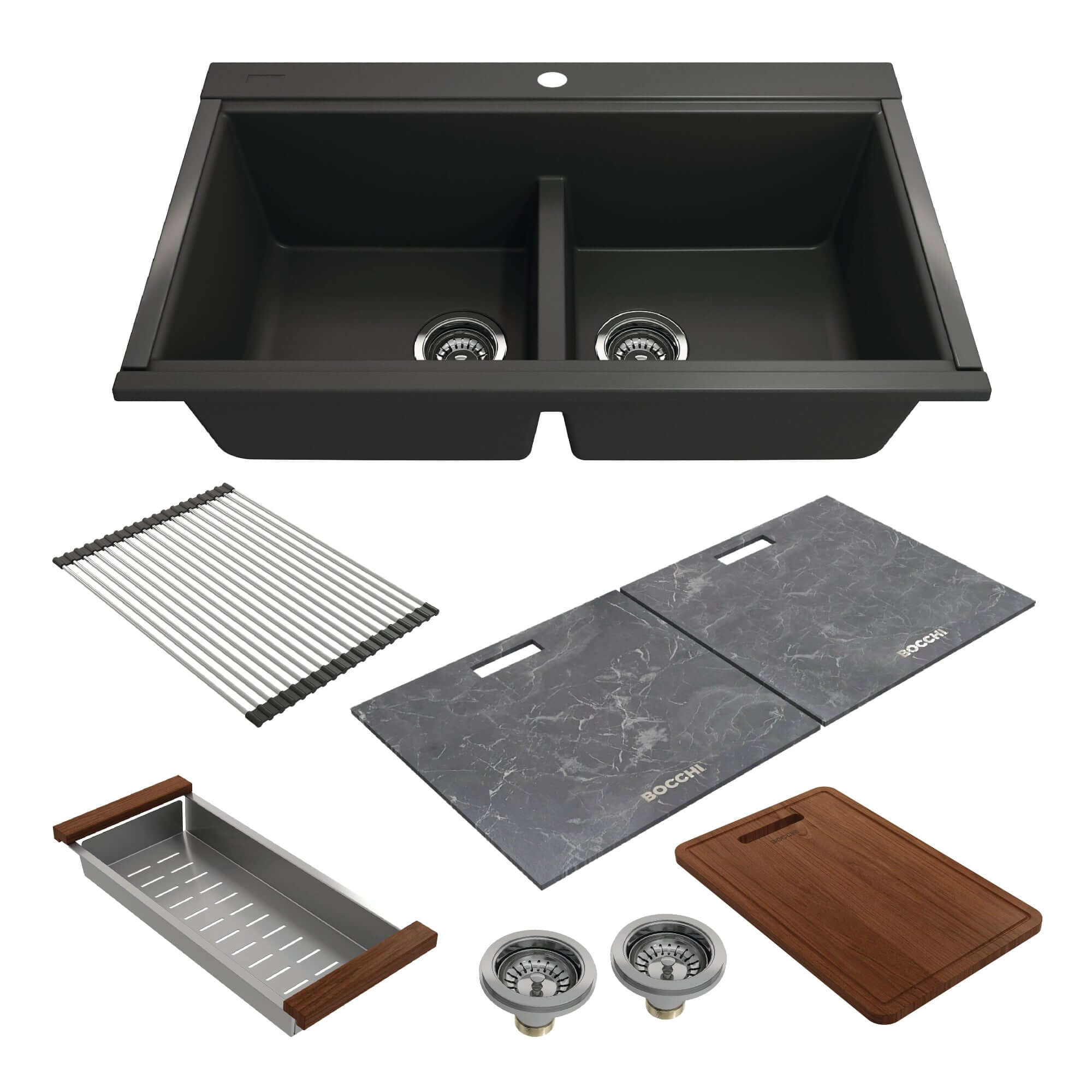 BOCCHI BAVENO LUX 34" Double Bowl Granite Composite Kitchen Sink with
